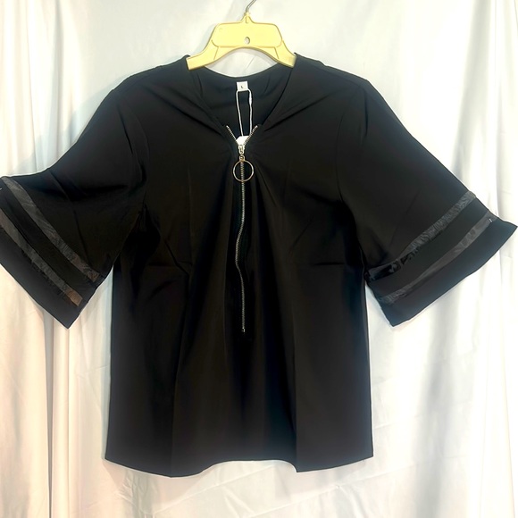 Valanio | Tops | Nwt By Valanio Black Zip Up Blouse With Half Sleeves ...